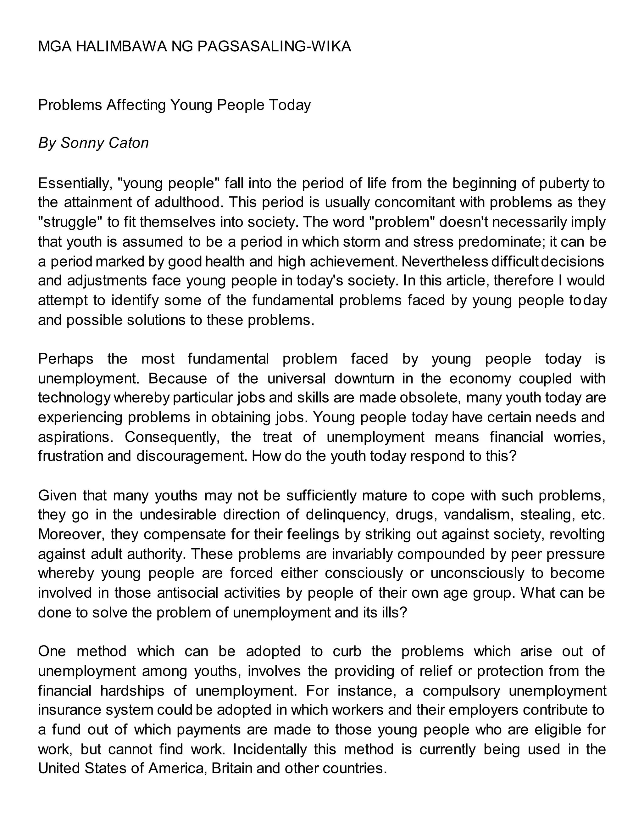 Halimbawa ng pagsasaling wika | DOCX