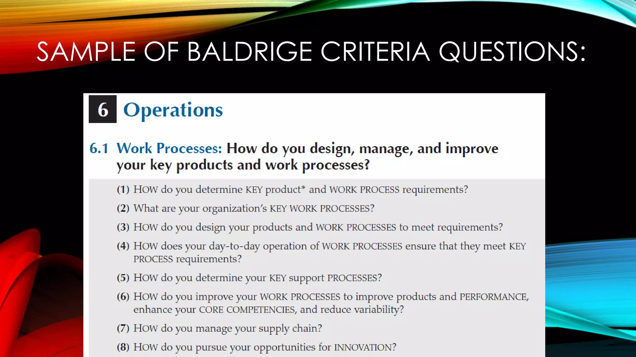 Visualizing the Understanding of "Baldrige Excellence Model" | PPT