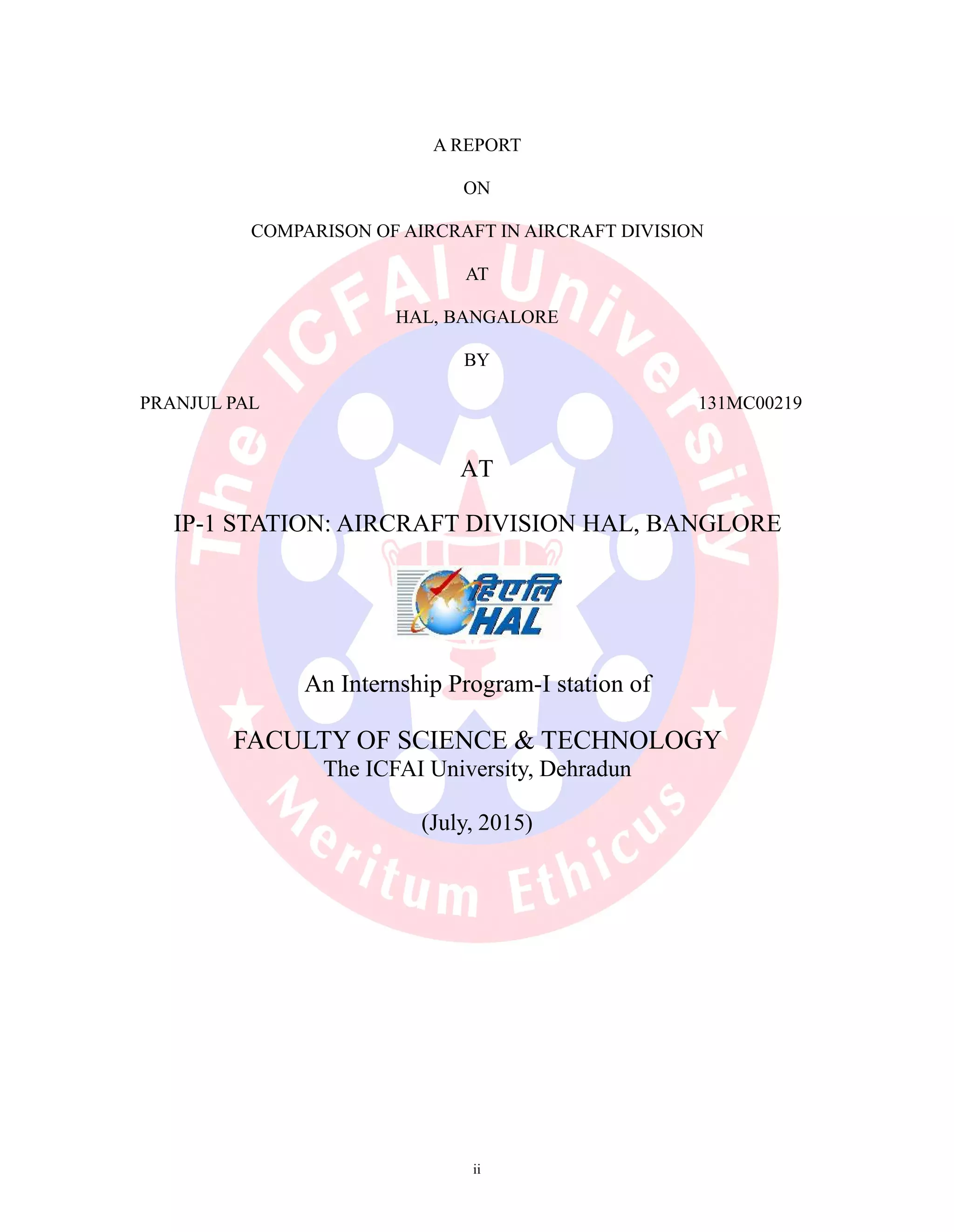 HAL, AIRCRAFT-DIVISON,BANGLORE,SUMMER TRAINING REPORT | PDF