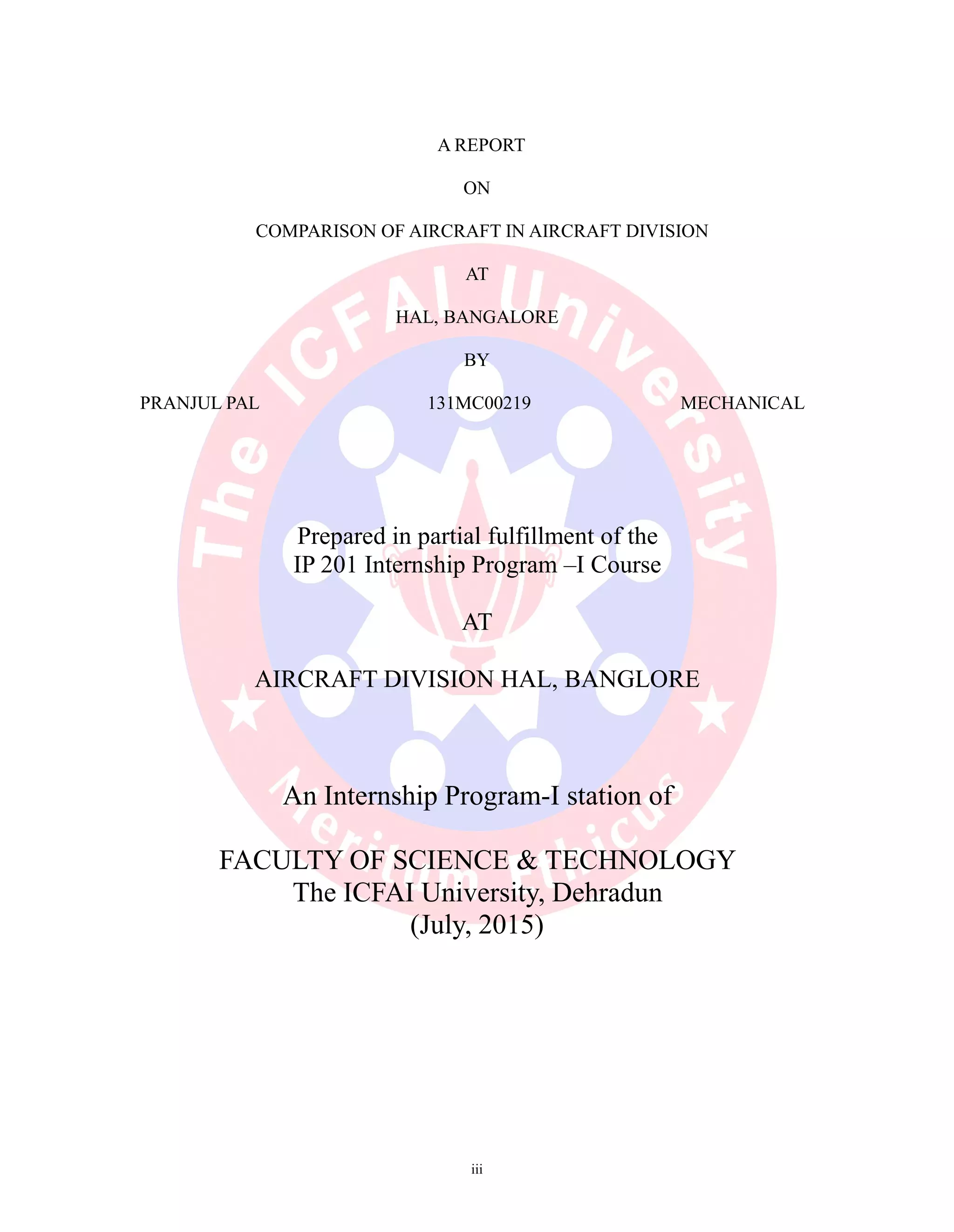 HAL, AIRCRAFT-DIVISON,BANGLORE,SUMMER TRAINING REPORT | PDF