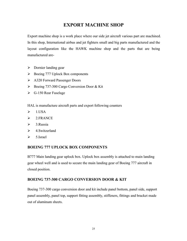 HAL, AIRCRAFT-DIVISON,BANGLORE,SUMMER TRAINING REPORT | PDF