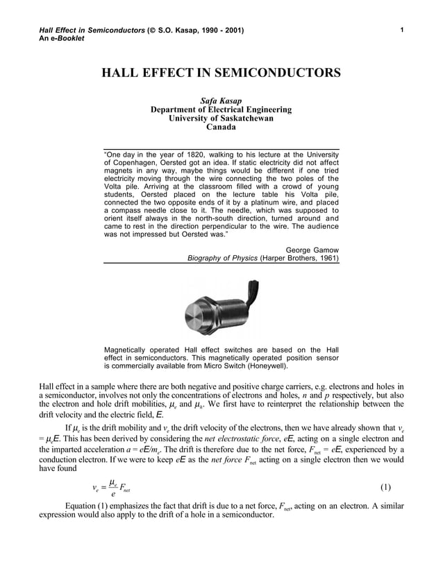 The Hall Effect | PDF | Physics | Science