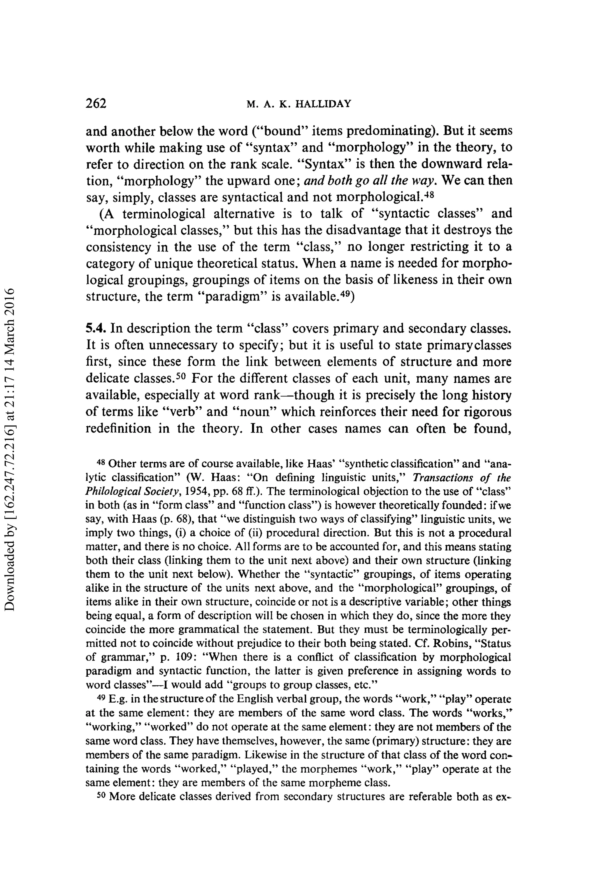Categories of the Theory of Grammar (Halliday, 1961) | PDF