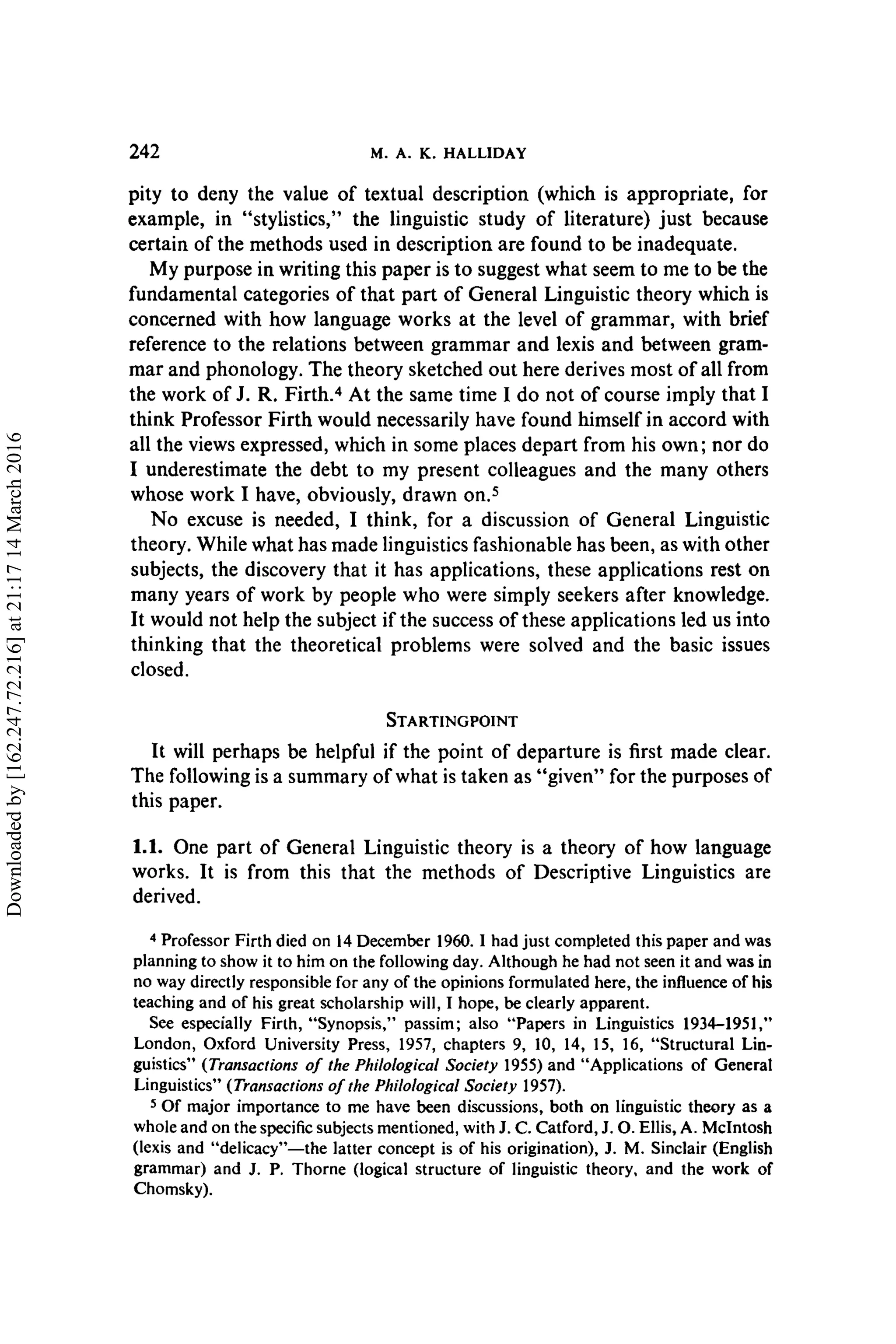 Categories of the Theory of Grammar (Halliday, 1961) | PDF