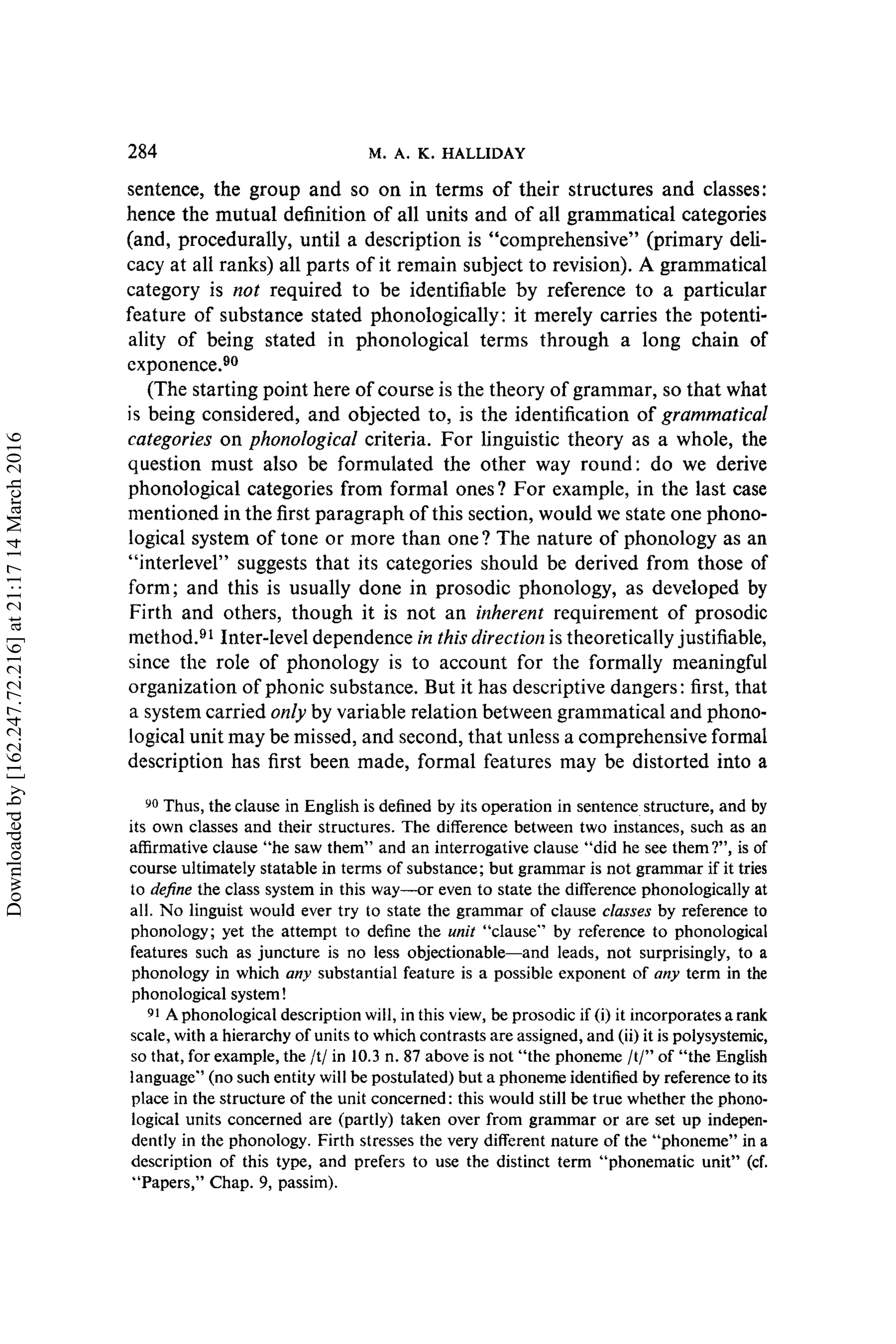 Categories of the Theory of Grammar (Halliday, 1961) | PDF