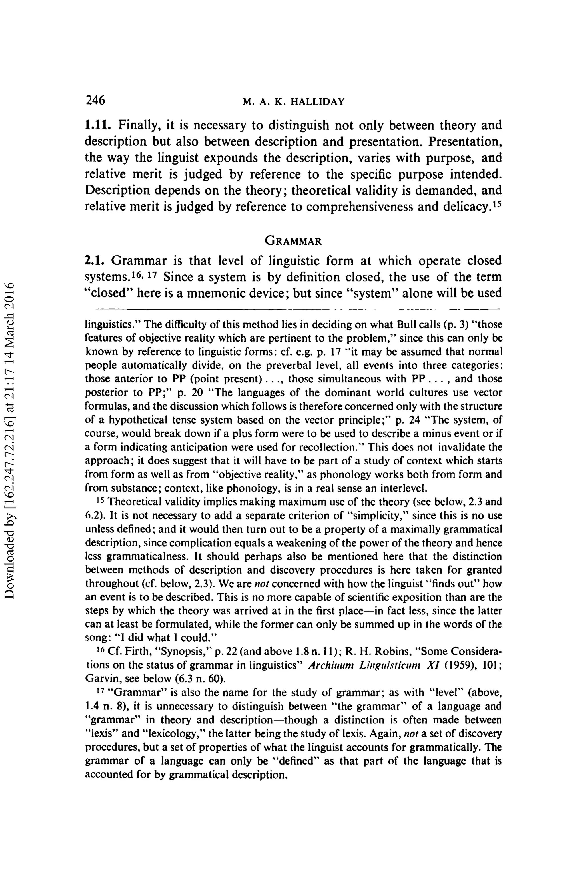 Categories of the Theory of Grammar (Halliday, 1961) | PDF