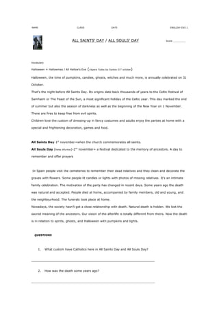 Halloween all saints' day all souls' day | PDF | Death, Injury, or ...