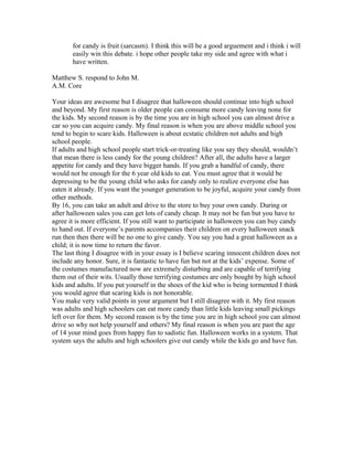 Halloween debate argument against | DOC
