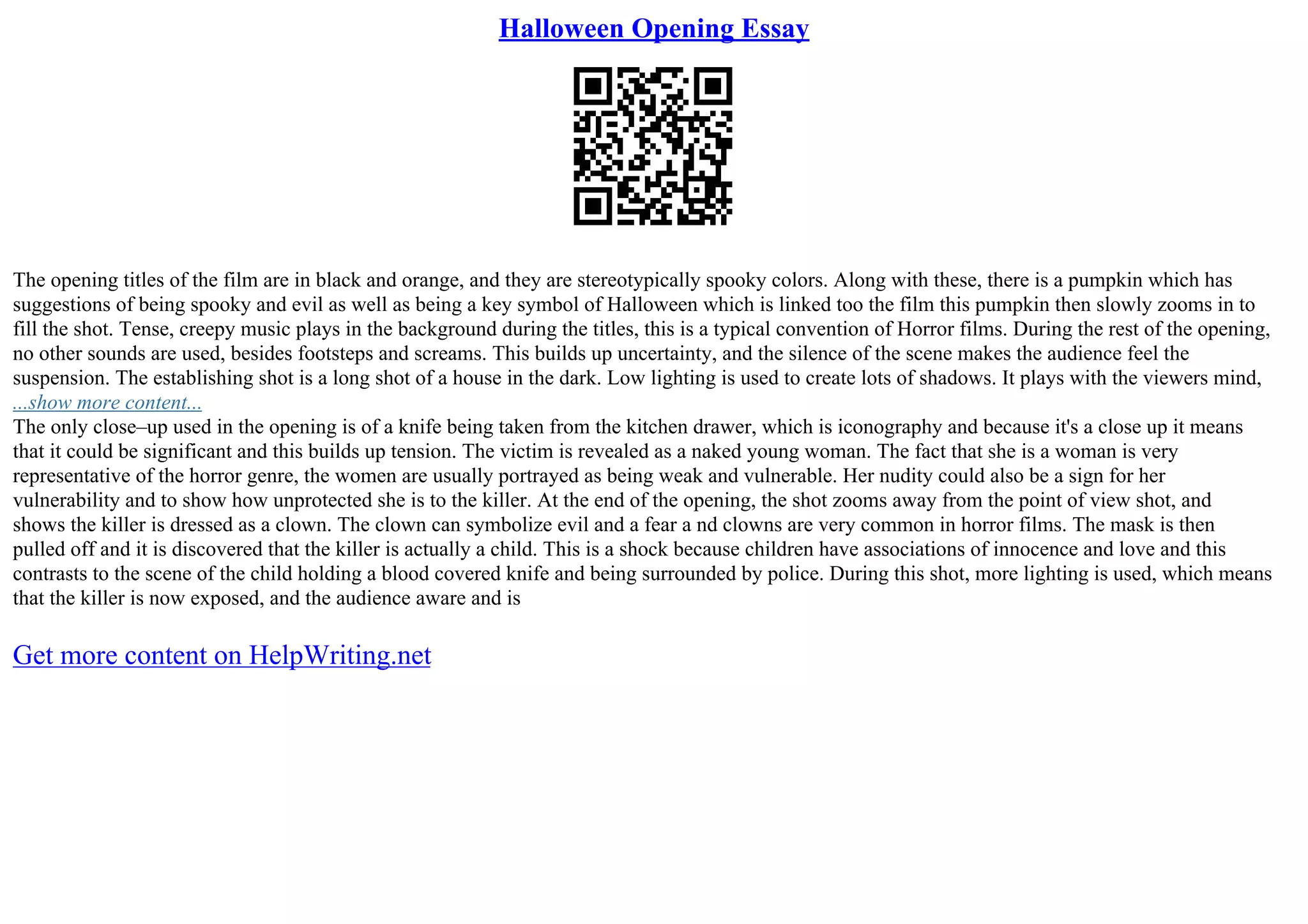 Halloween Opening Essay | PDF