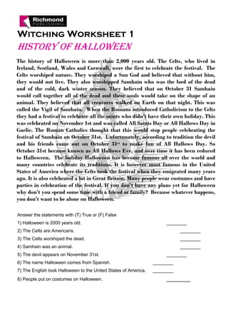 Halloween secondary worksheet | PDF