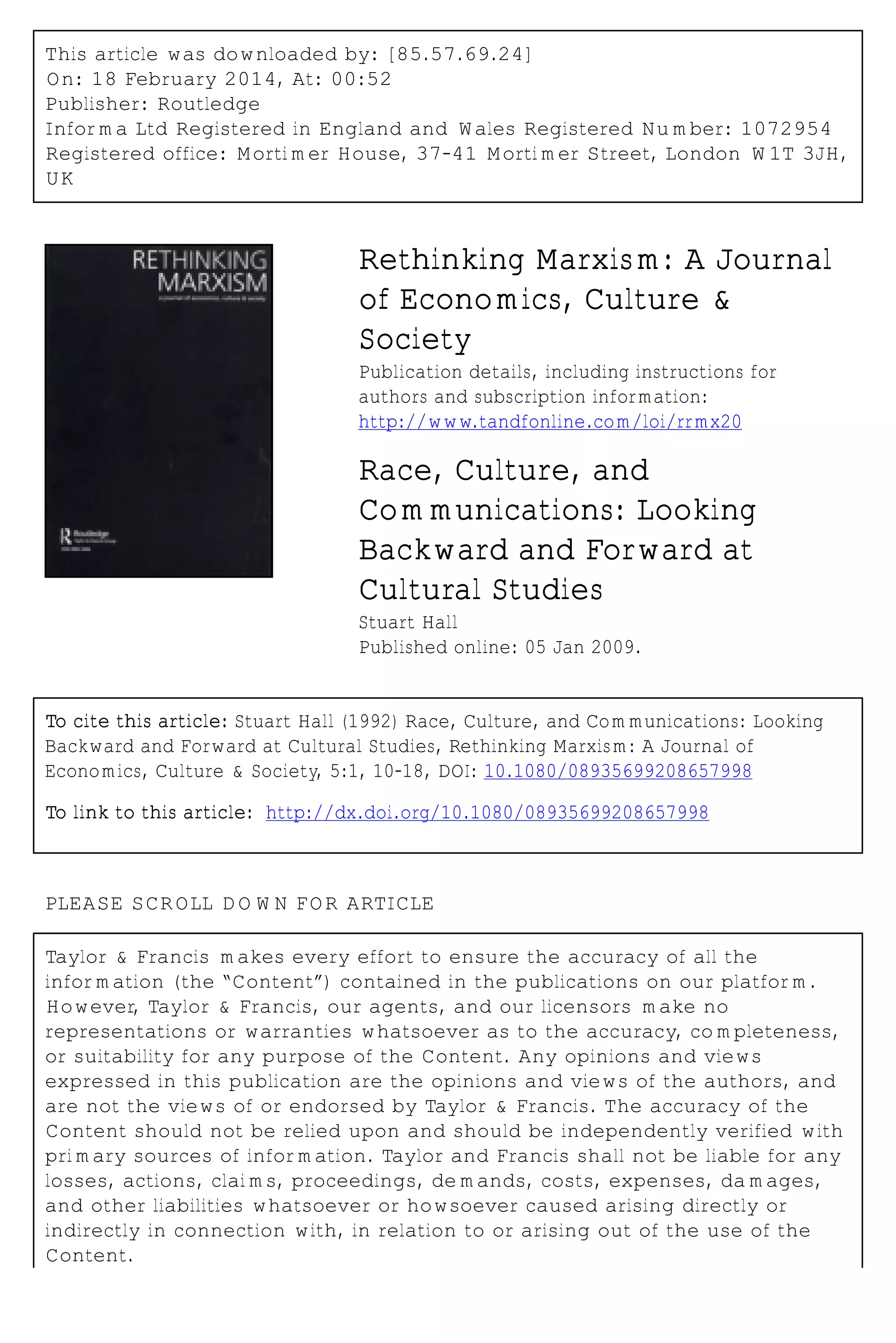 Hall, Race, Culture and Comunications | PDF