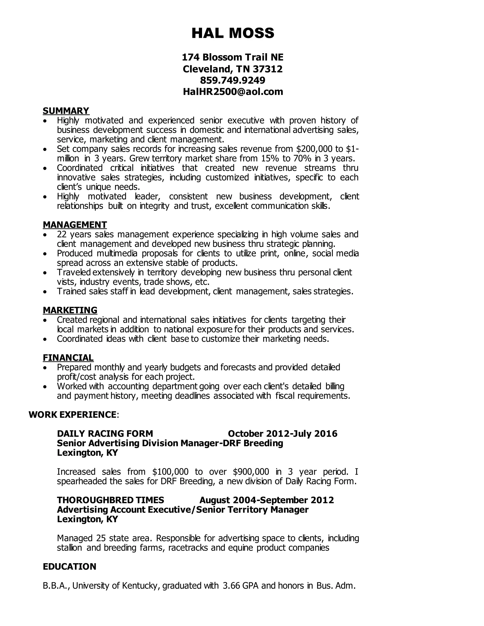 Hal moss resume | DOCX