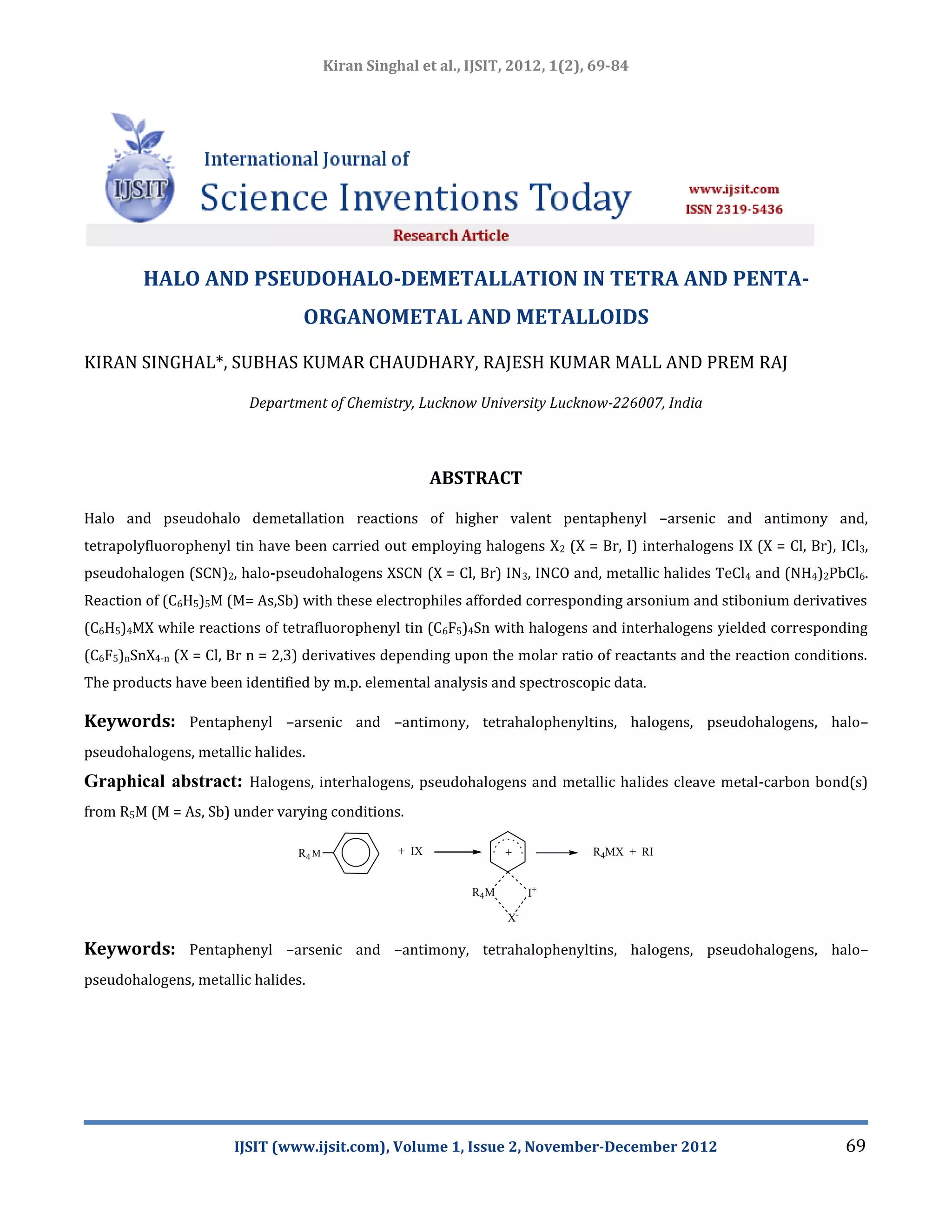 HALO AND PSEUDOHALO-DEMETALLATION IN TETRA AND PENTAORGANOMETAL AND ...