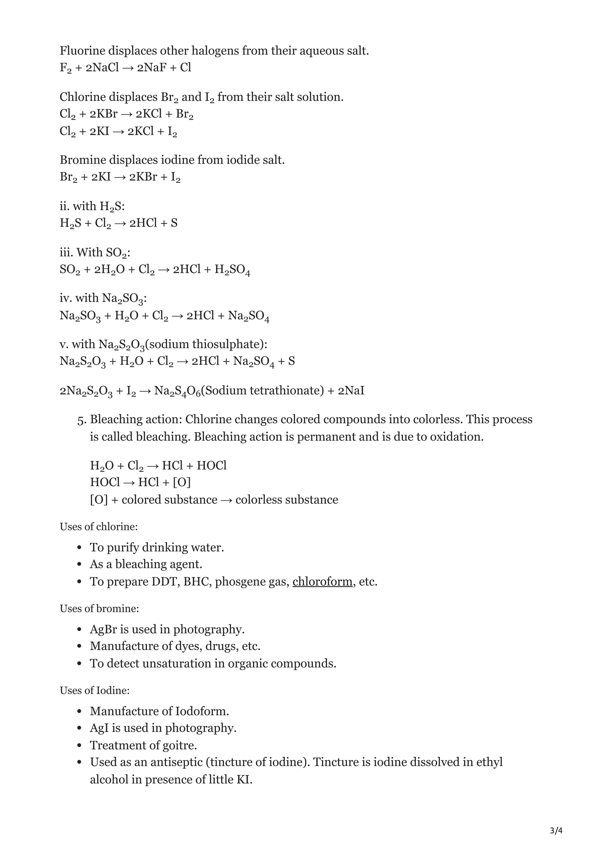 Halogens description and reactions for class 11 | PDF