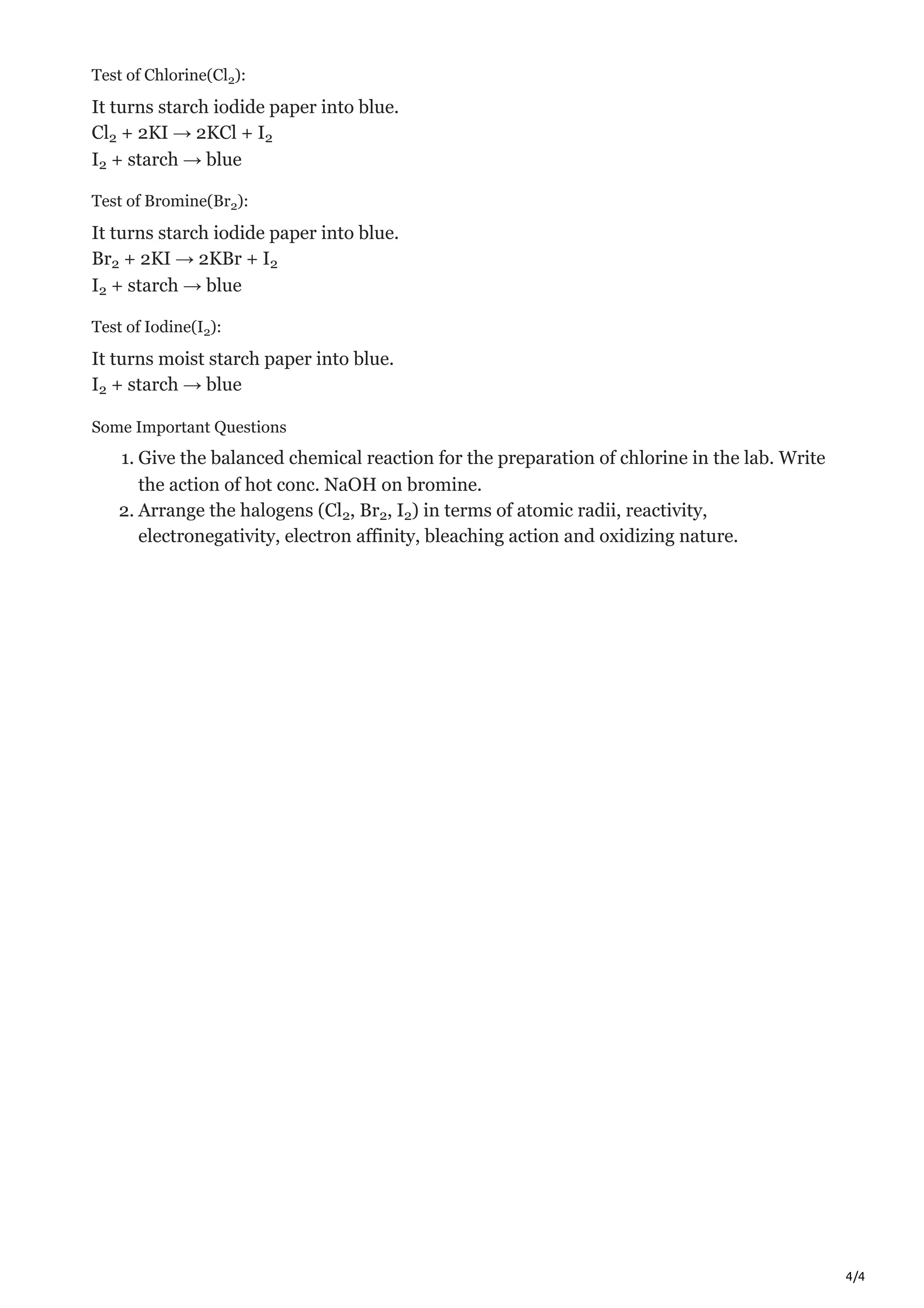 Halogens description and reactions for class 11 | PDF