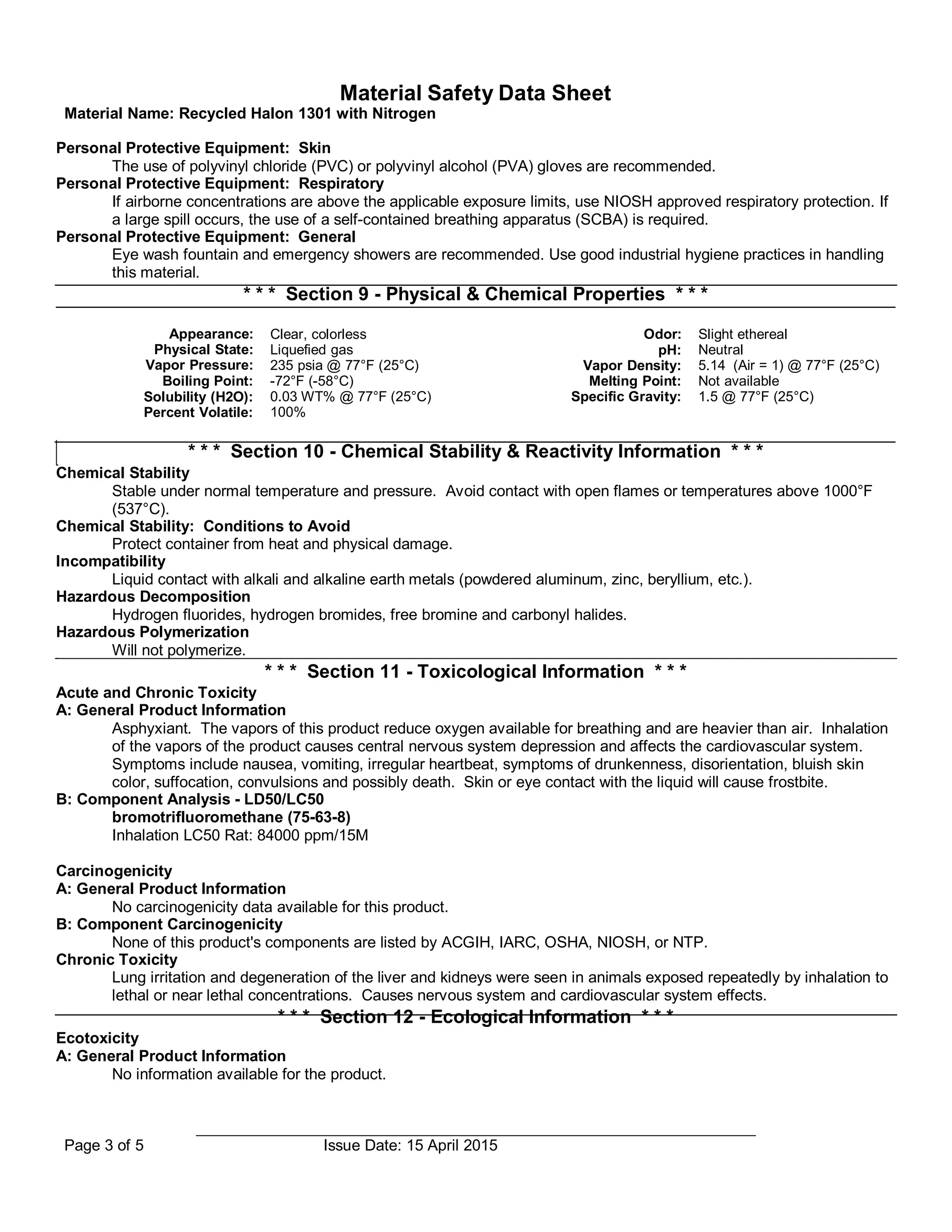 MATERIAL SAFETY DATA SHEET FOR HALON. | PDF