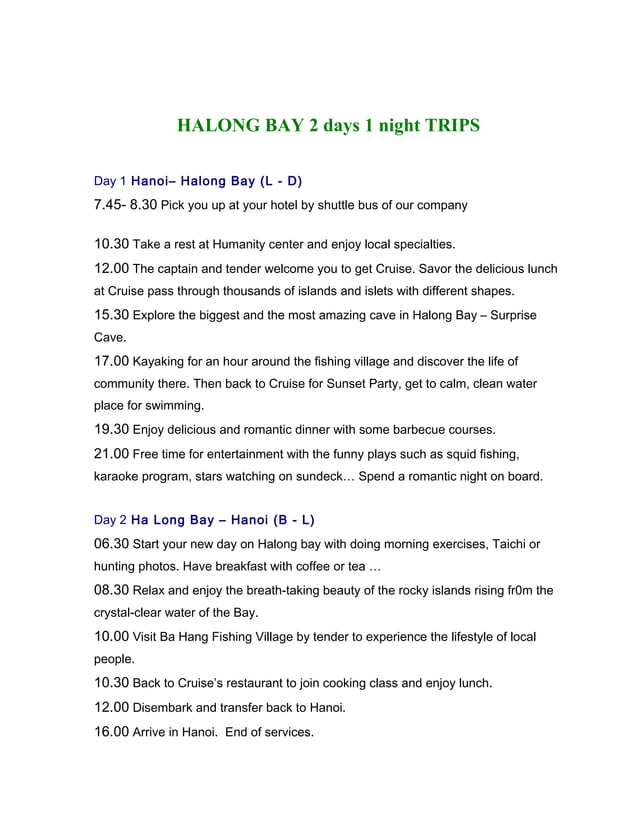 Halong bay 2 Days 1 Night Trips - iOneTour | PDF