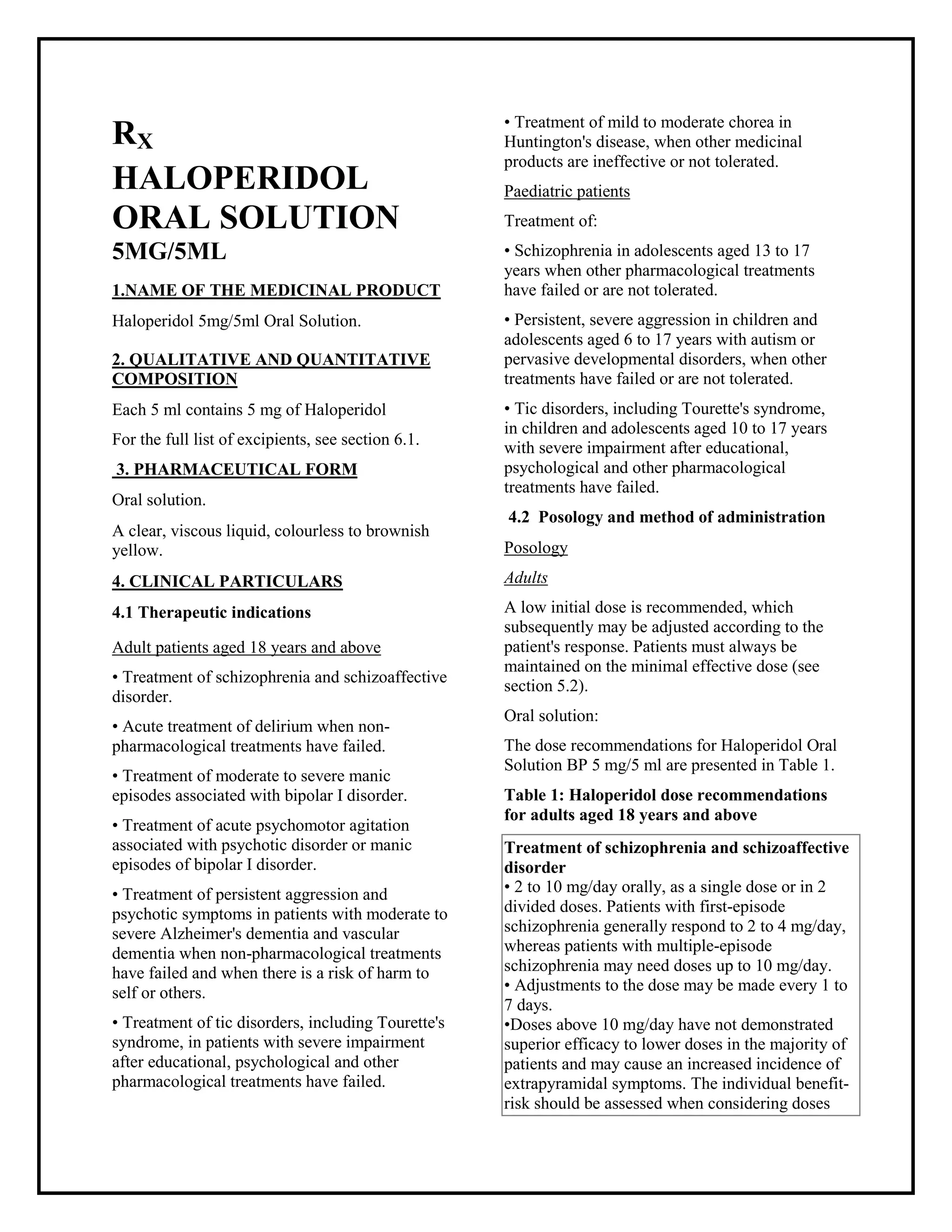 Haloperidol 5mg per 5ml oral solution smpc taj pharmaceuticals | PDF ...