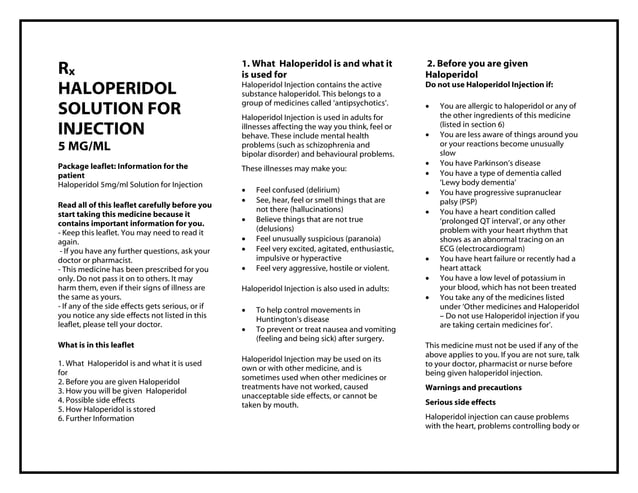 Haloperidol 5mg per ml solution for injection pil, taj pharmaceuticals ...