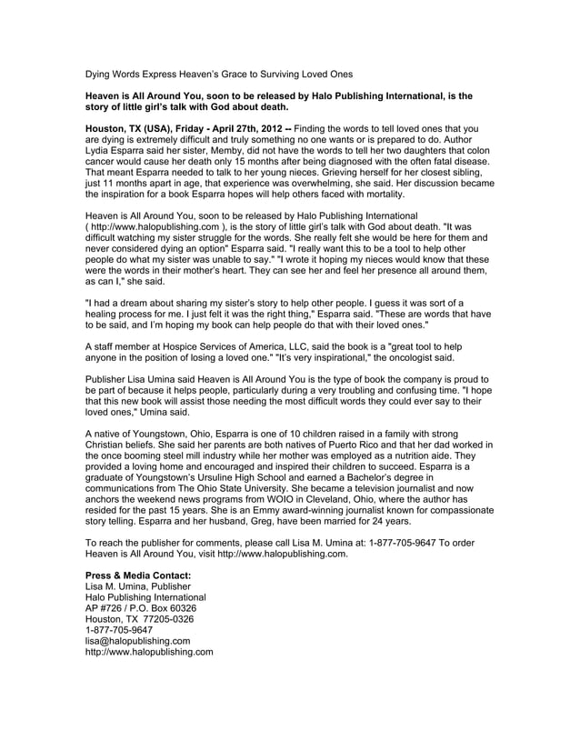 Dying Words Express Heaven’s Grace to Surviving Loved Ones | PDF