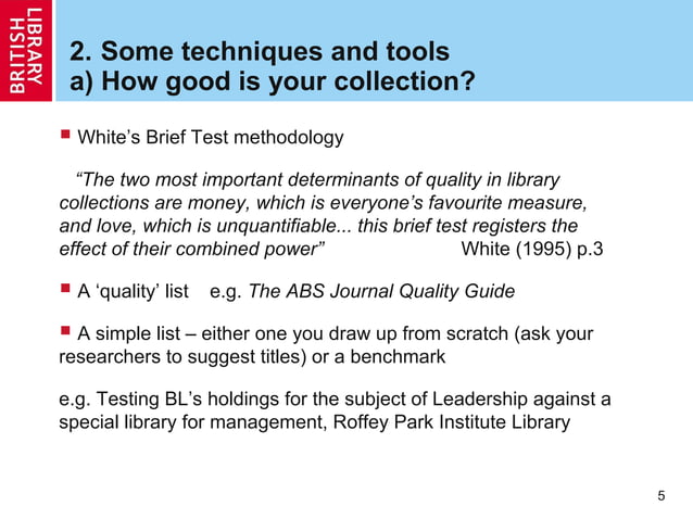 Collection evaluation techniques for academic libraries | PPT