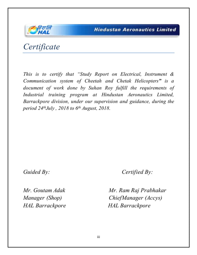 HAL Training Report | DOCX