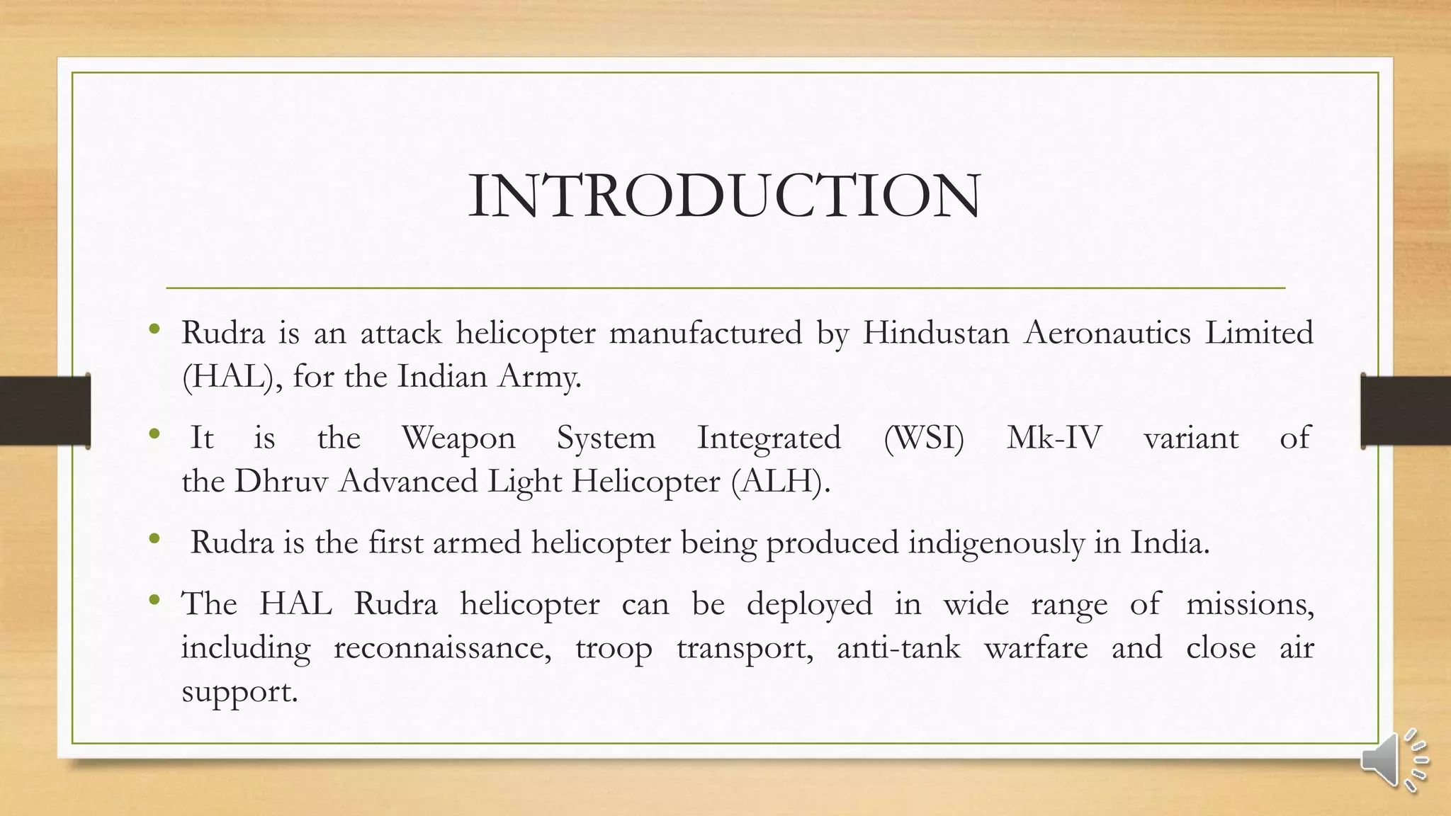 Hal rudra (alh wsi) attack helicopter, india | PPTX