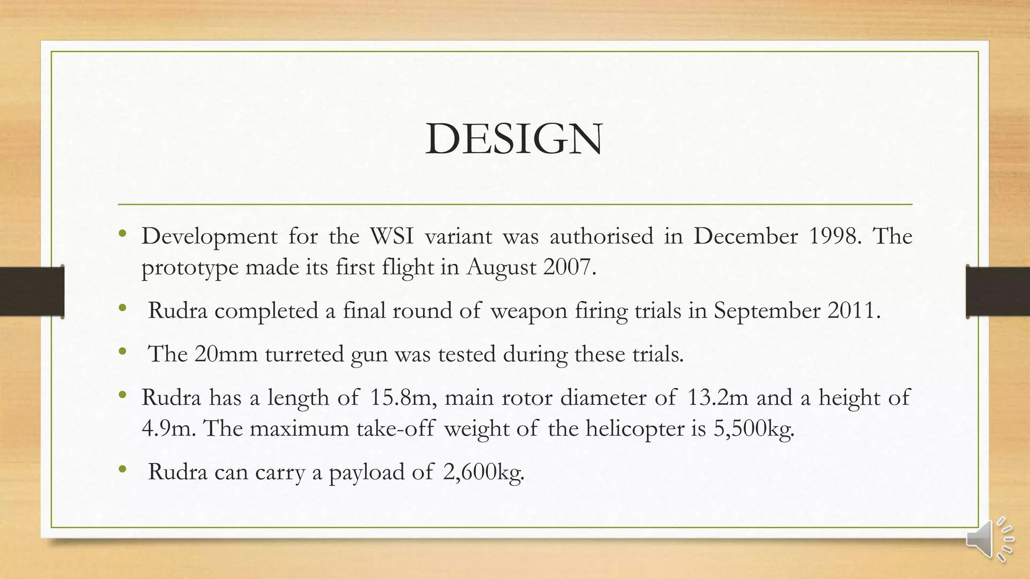 Hal rudra (alh wsi) attack helicopter, india | PPTX