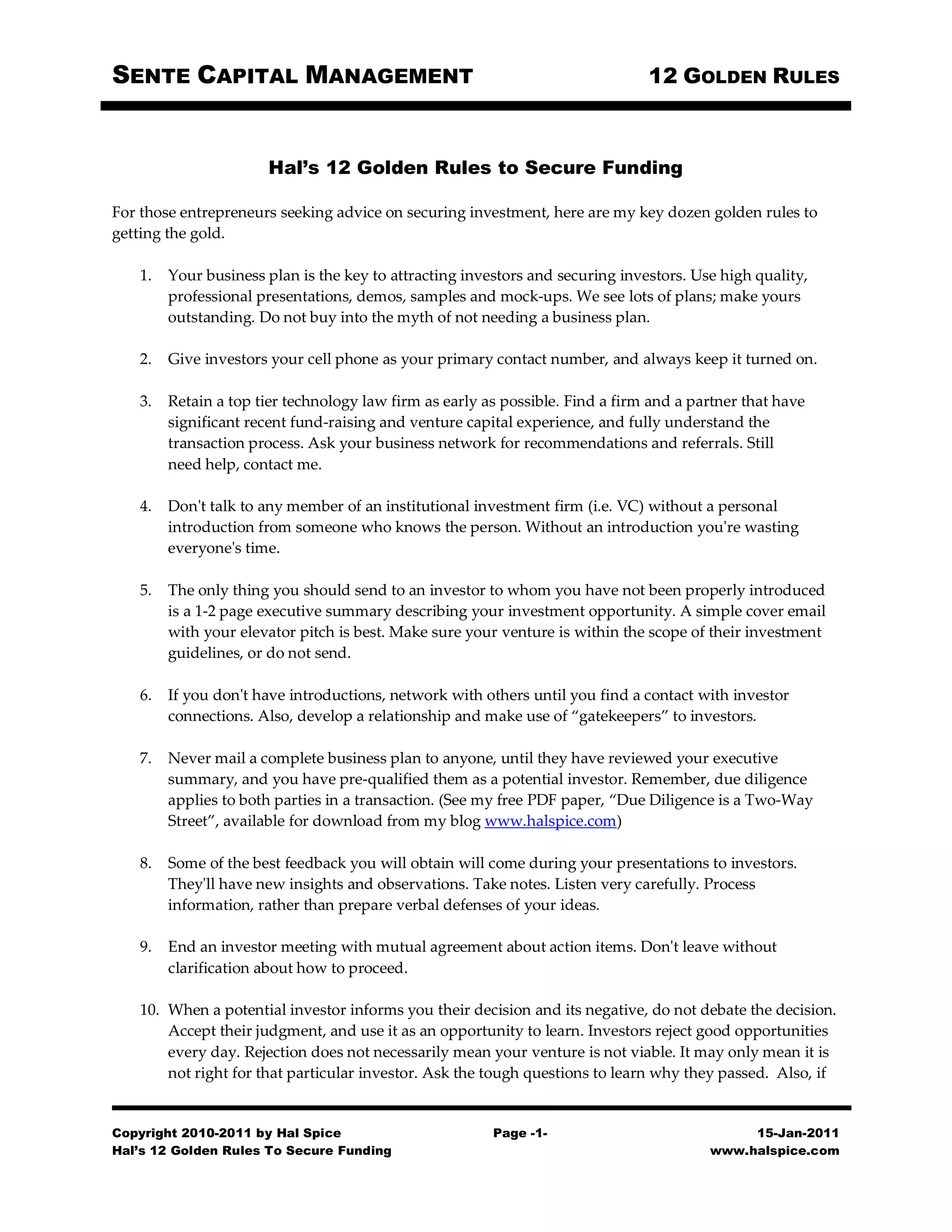 Hals 12 golden rules to secure funding v2.5 | PDF