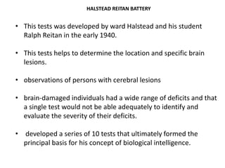 Halstead Reitan & Luria-Nebraska battery | PPTX