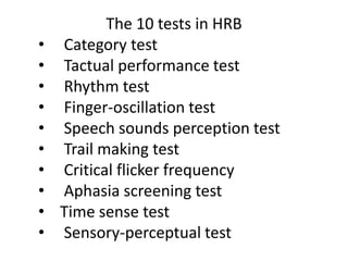 Halstead Reitan & Luria-Nebraska battery | PPTX
