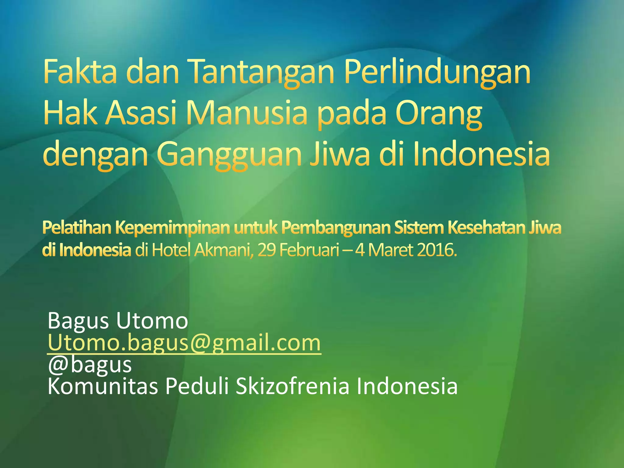 Fakta dan tantangan perlindungan Hak Asasi Manusia pada Orang Dengan Gangguan Jiwa di Indonesia ...