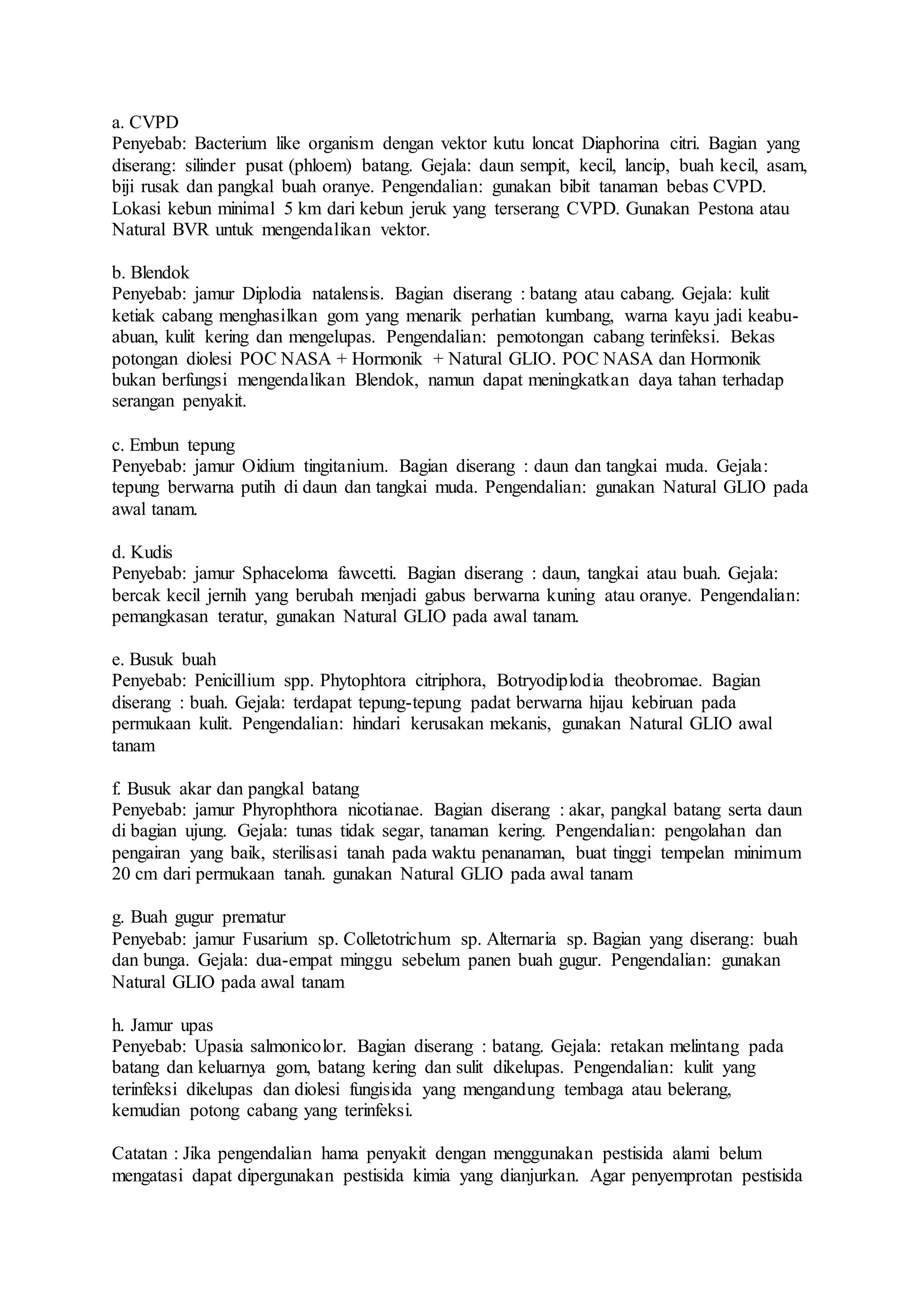 Hama dan penyakit penting tanaman jeruk | DOCX