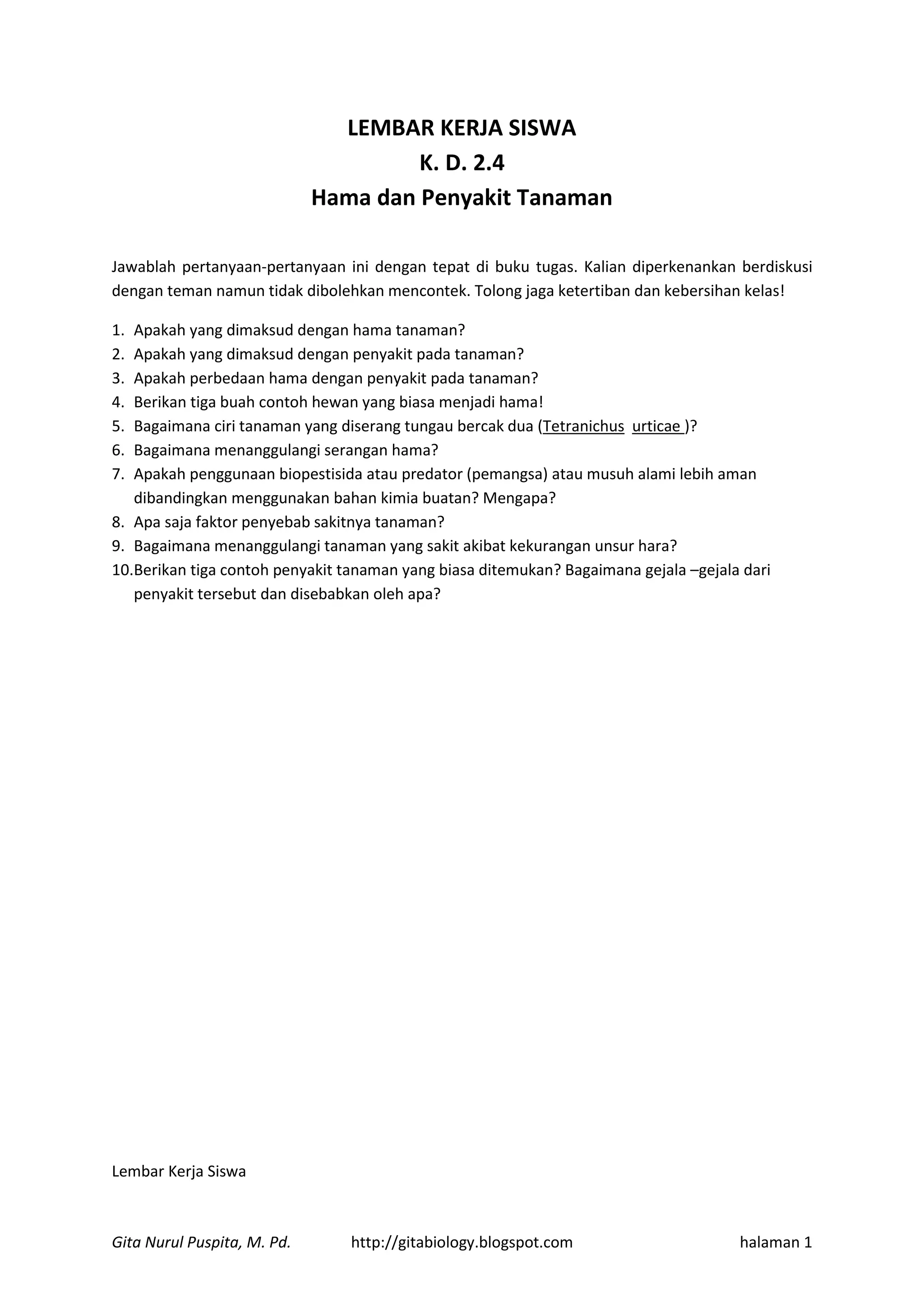 LKS Hama dan Penyakit tanaman (Plant disease) | DOCX