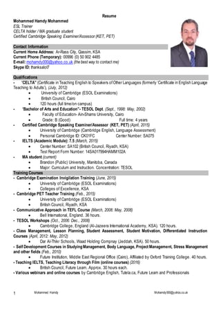 Hamdy's Resume (ESL) | PDF