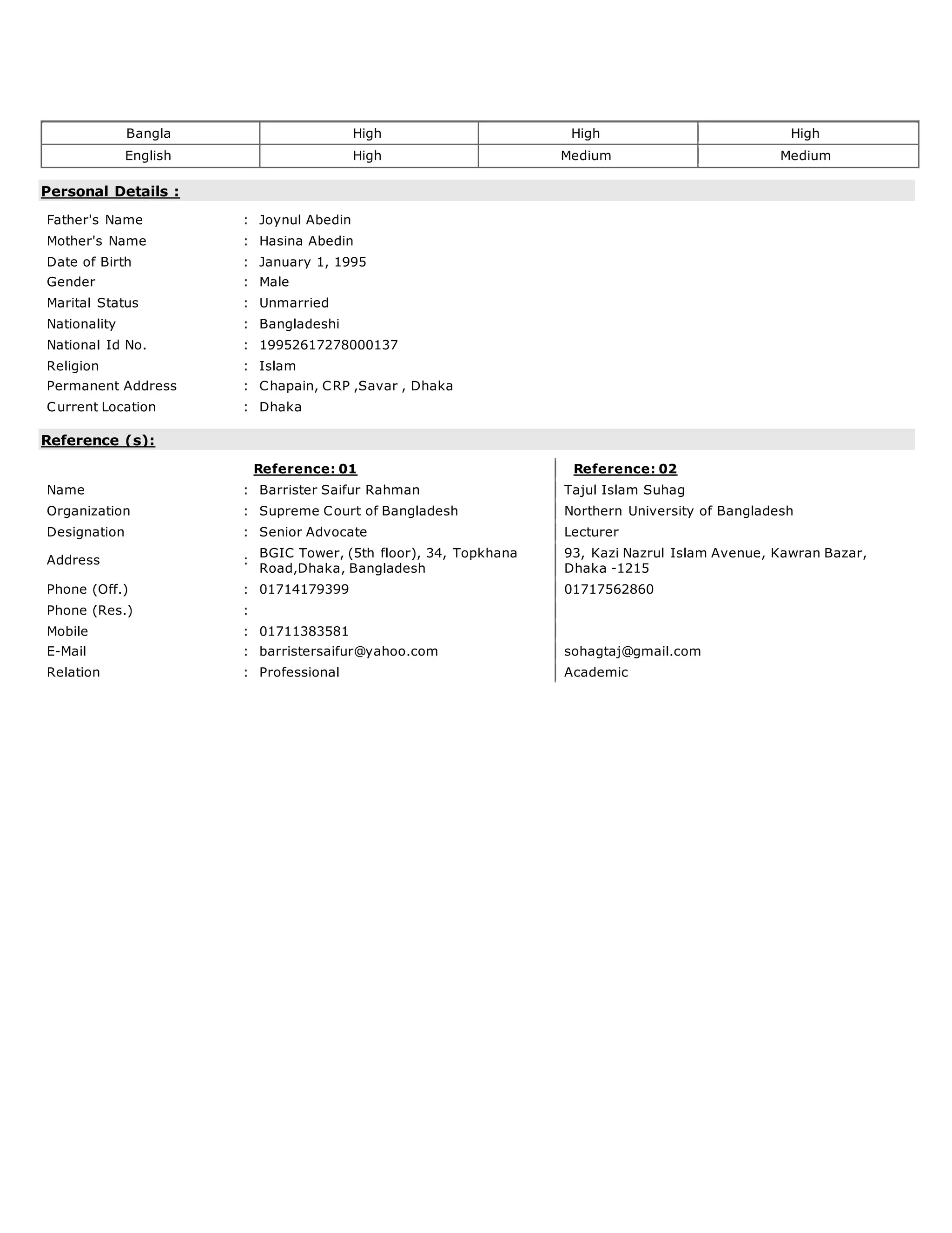 Hamidur Rahaman Babu CV | DOC | Education