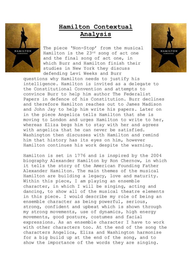 Hamilton Contextual Analysis.docx | Musicals | Genres
