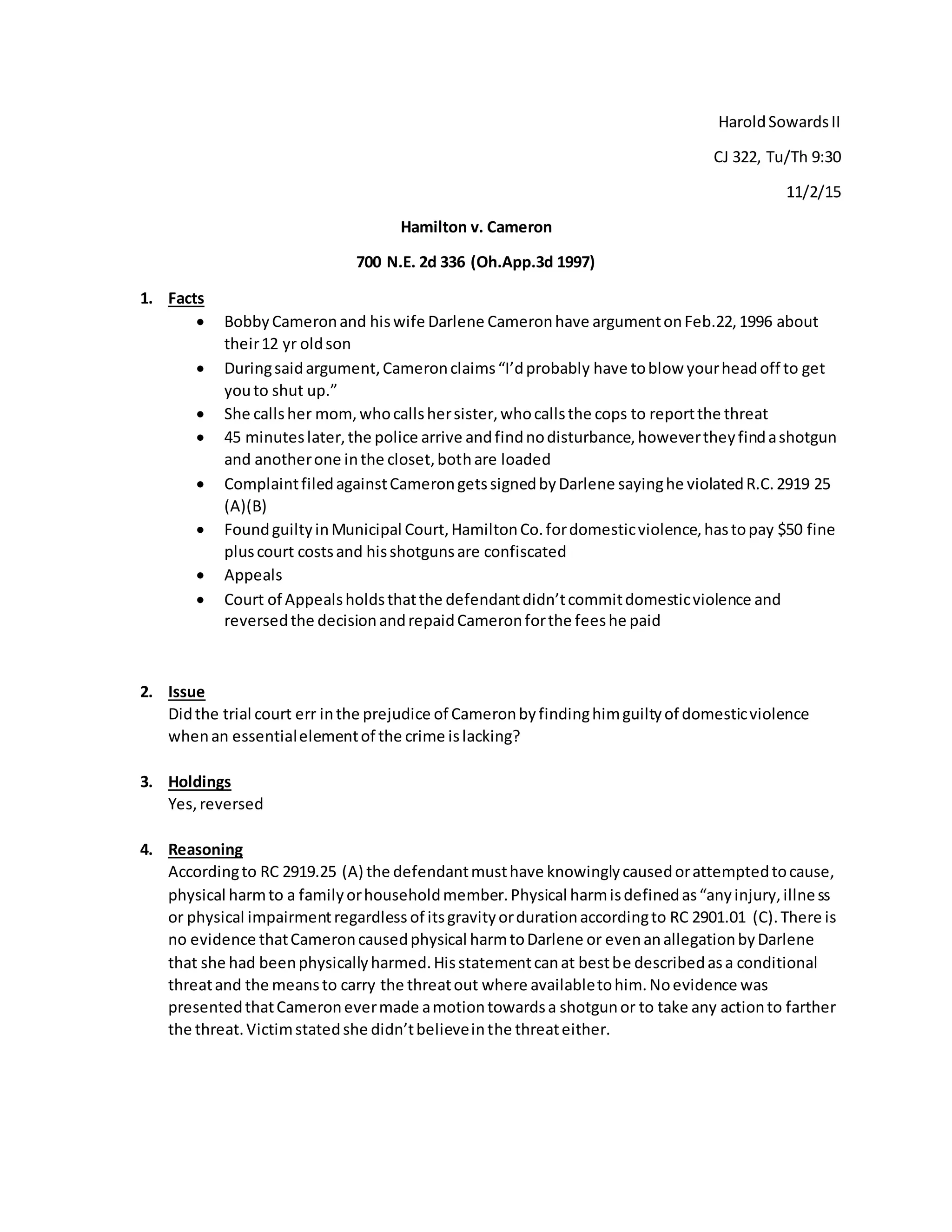 Hamilton v. cameron | DOCX