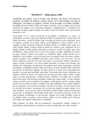 Hamlet- ANALISIS PSICOLOGICO | DOCX