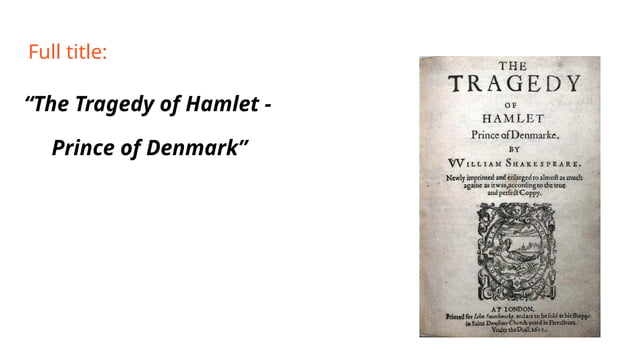 “HAMLET”.pptx By William Shakespeare, for pre-intermediate students | PPTX