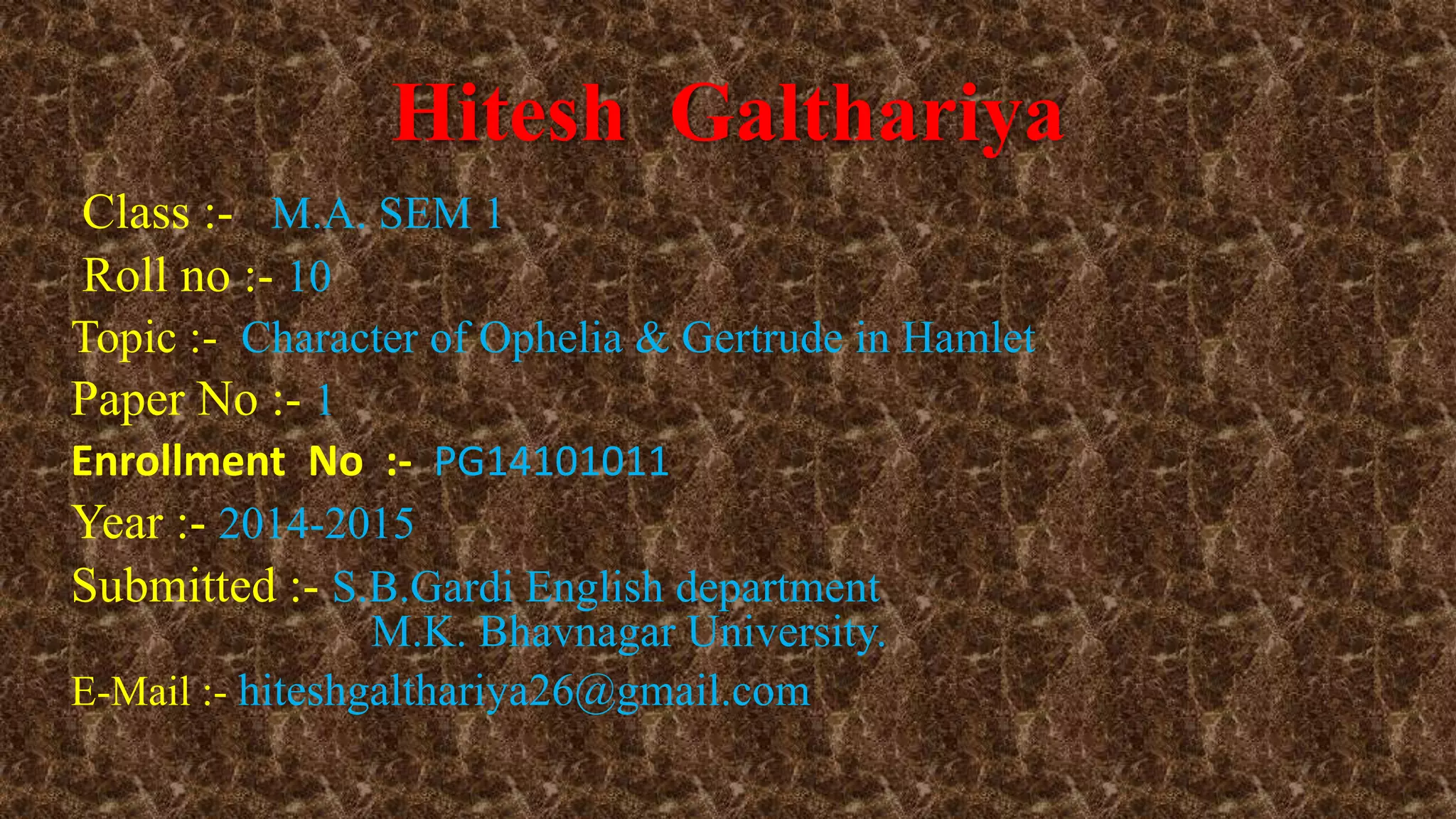 Character of Ophelia & Gertrude in Hamlet | PPT