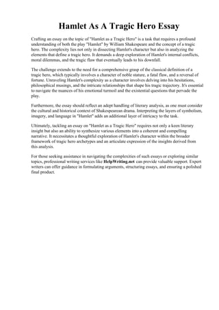 Hamlet As A Tragic Hero Essay | PDF