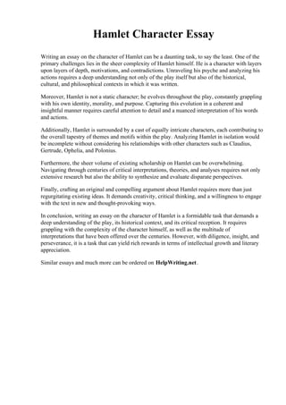 Hamlet Character Essay. Newberry College | PDF | Fiction | Books and ...