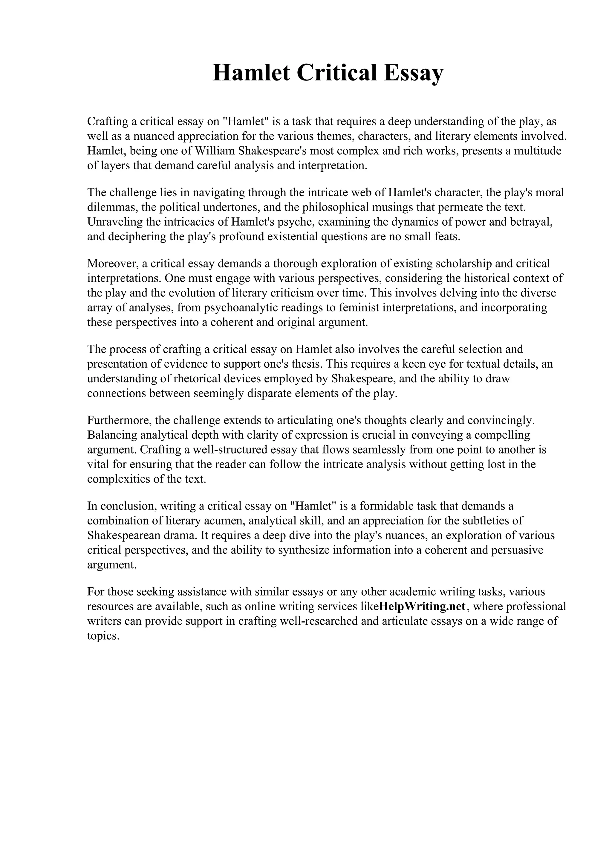 Hamlet Critical Essay.pdf | Books and Literature