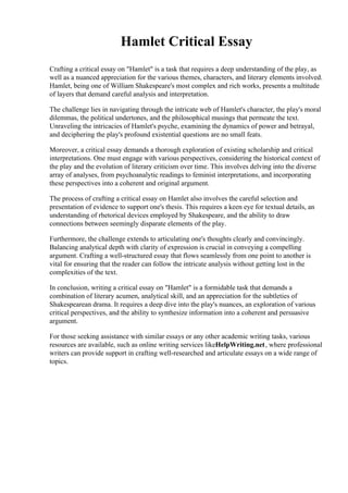 Hamlet Critical Essay.pdf | Books and Literature