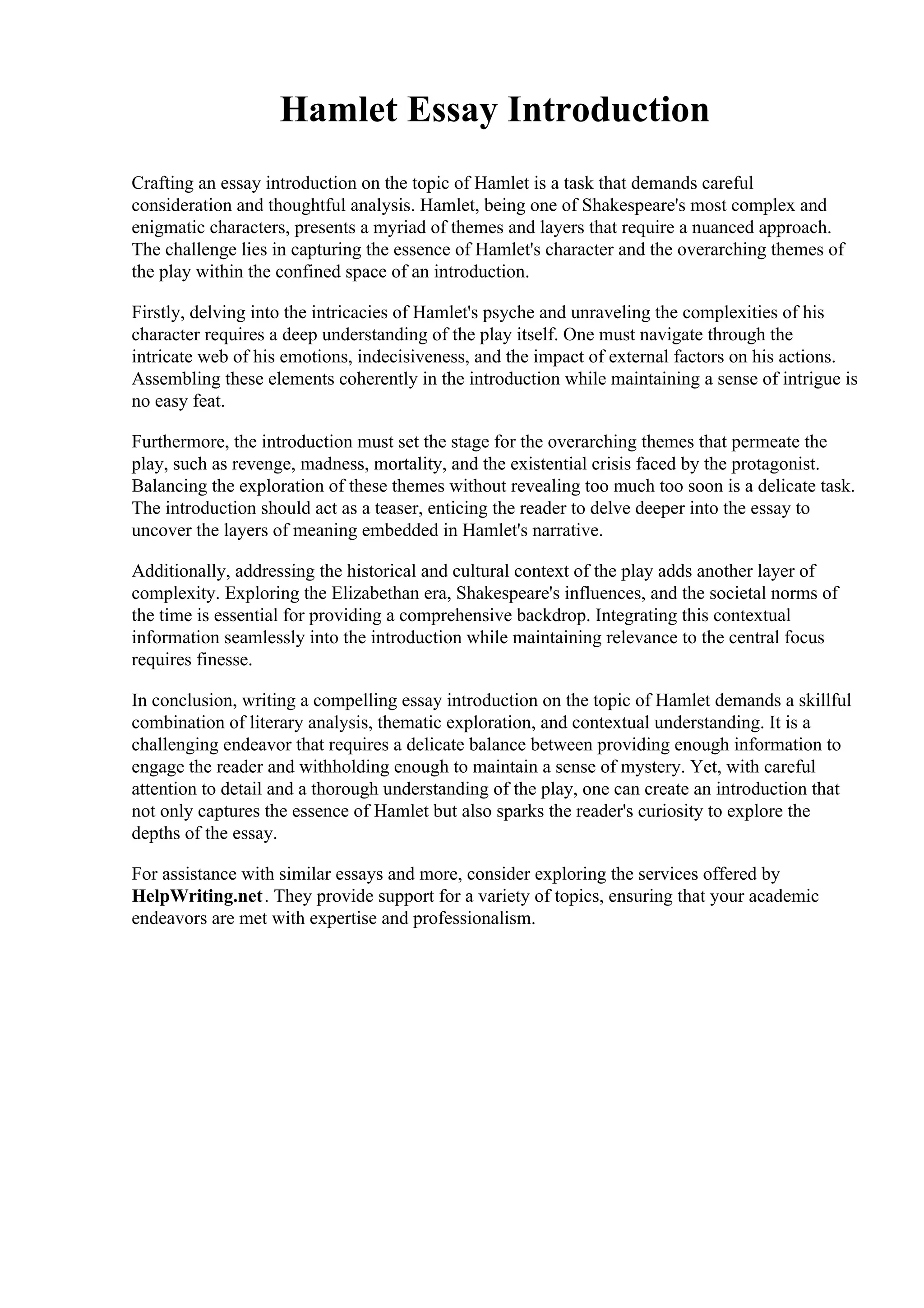 Hamlet Essay Introduction. National University (California) | PDF