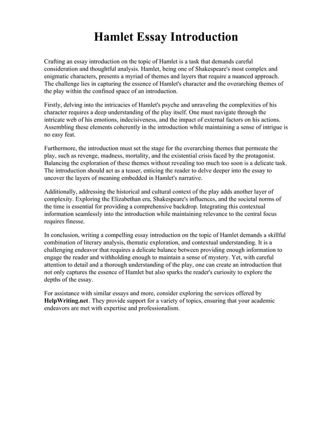 Hamlet Essay Introduction. National University (California) | PDF