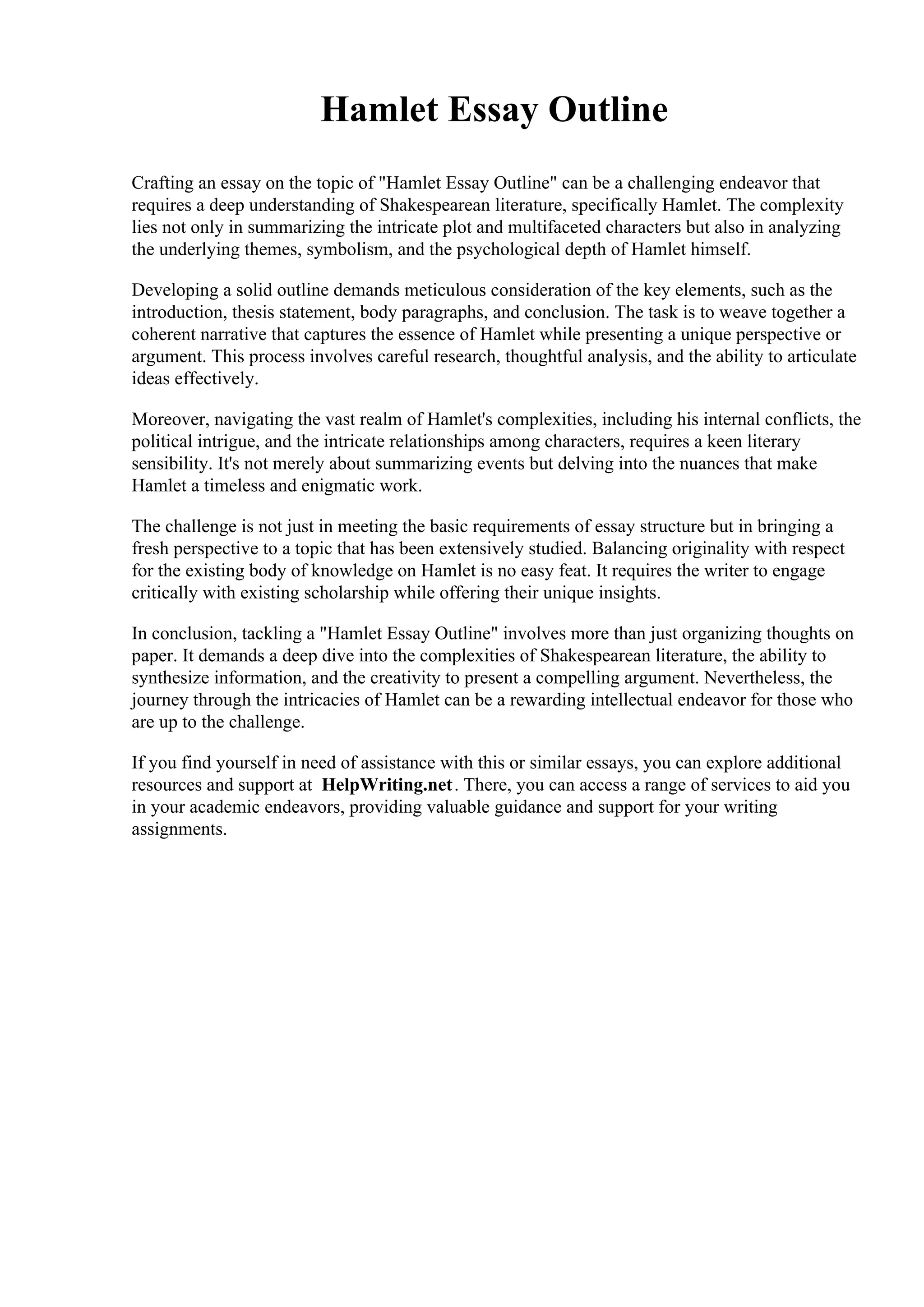 Hamlet Essay Outline. Franklin University | PDF