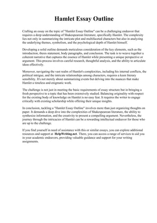 Hamlet Essay Outline. Franklin University | PDF