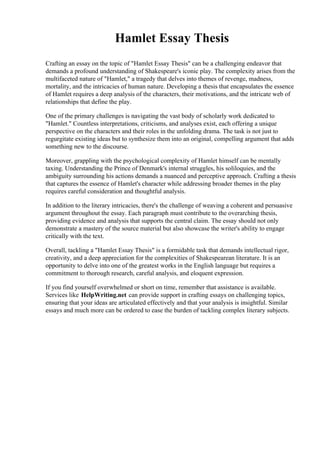 Hamlet Essay Thesis. San Jose City College | PDF | Education
